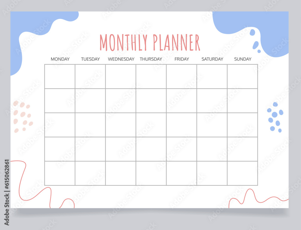 Monthly planner worksheet design template. Blank printable goal setting ...
