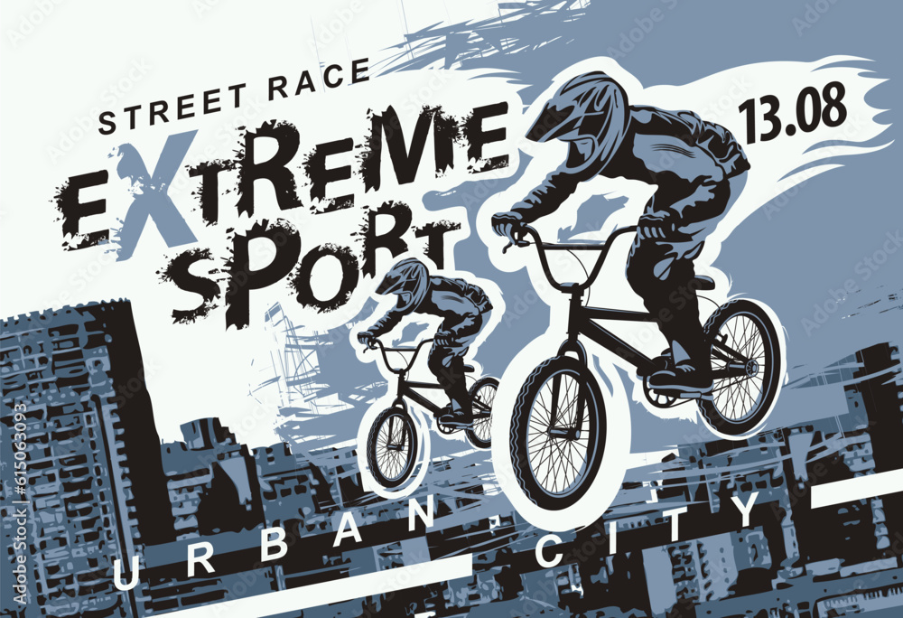 Vector banner or flyer with cyclist on the bike and words Extreme sport ...