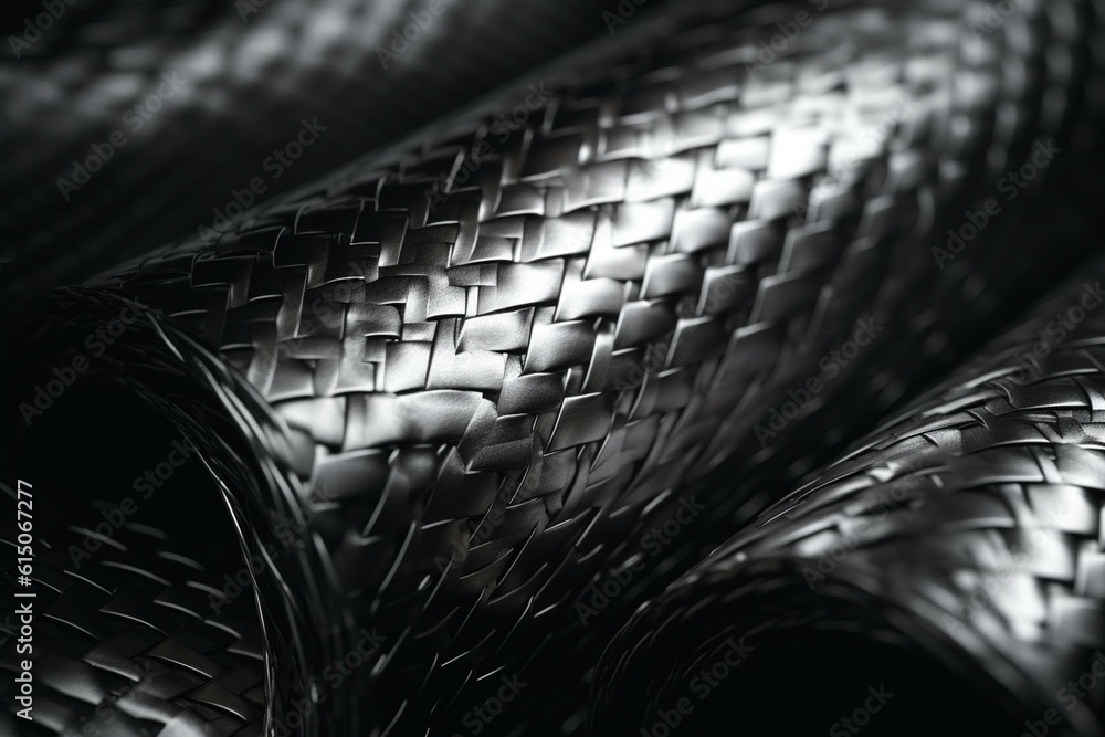 Shiny metallic material with a texture resembling woven carbon fibers ...