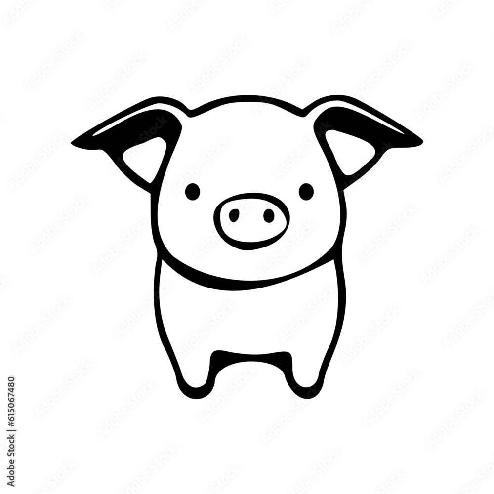 Cute standing pig black outlines monochrome vector illustration Stock ...