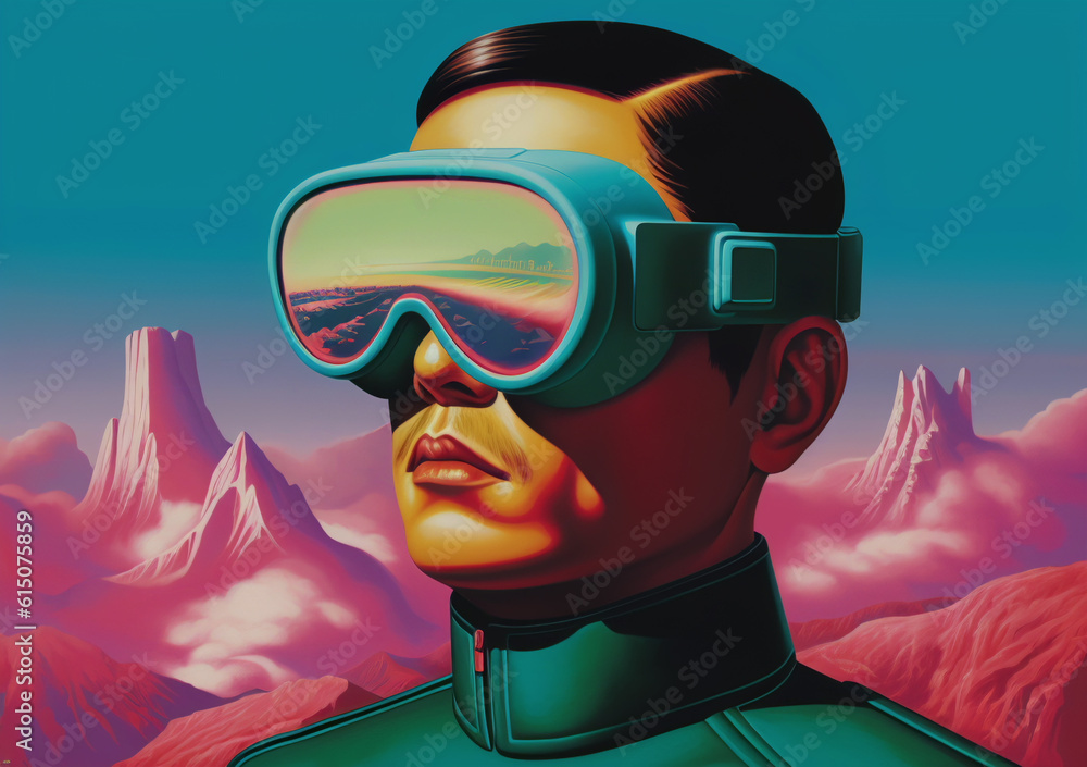 The AI-generated retro-futuristic illustration portrays a Chinese man ...