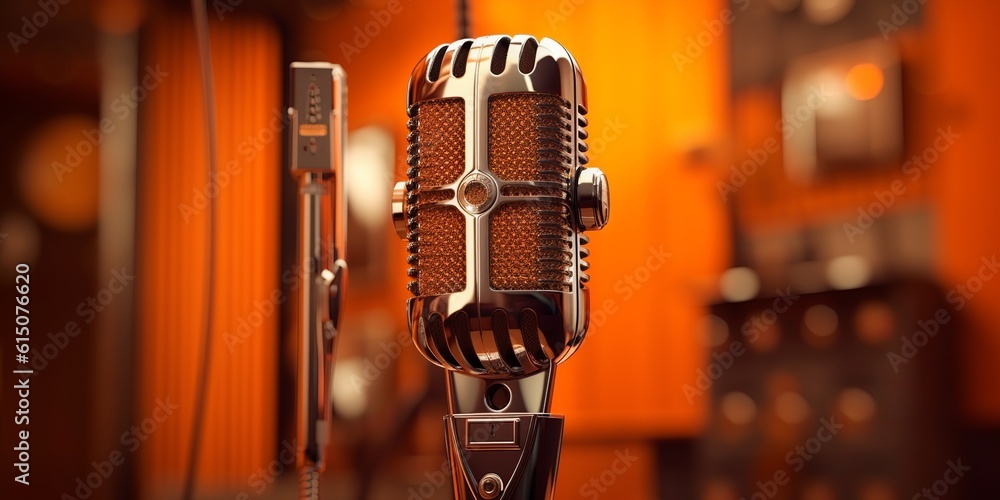 An abstract retro microphone abstraction in an orange color ...