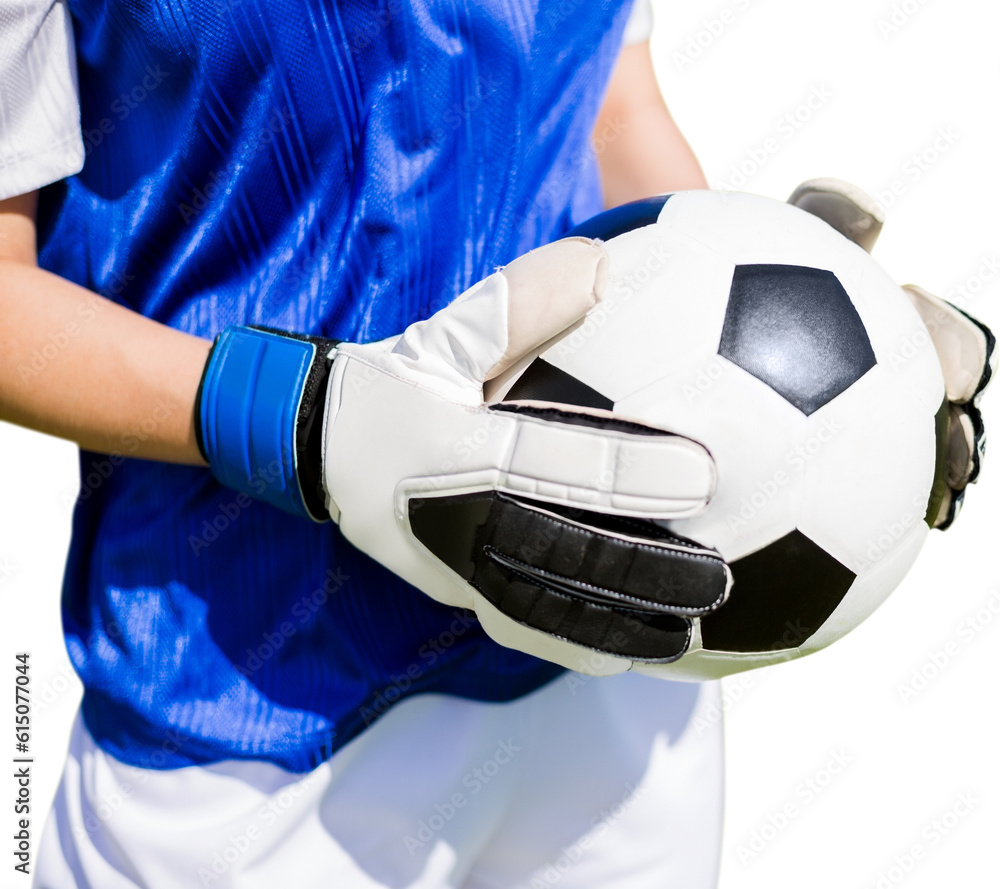 Digital png photo of caucasian male goalkeeper holding football on ...