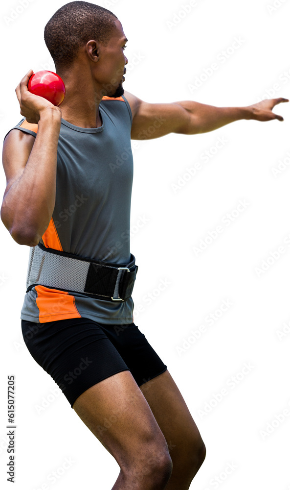 Digital png photo of biracial man with shot put on transparent ...