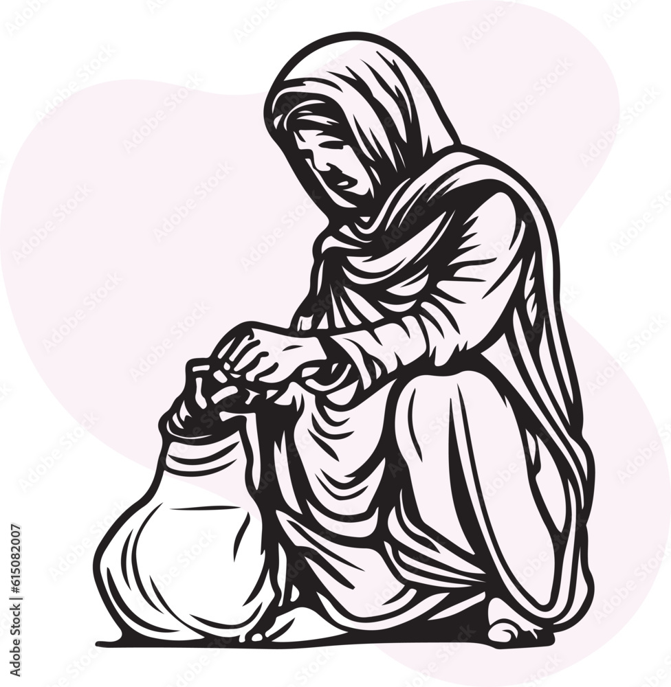 Beggar line art vector silhouette Stock Vector | Adobe Stock