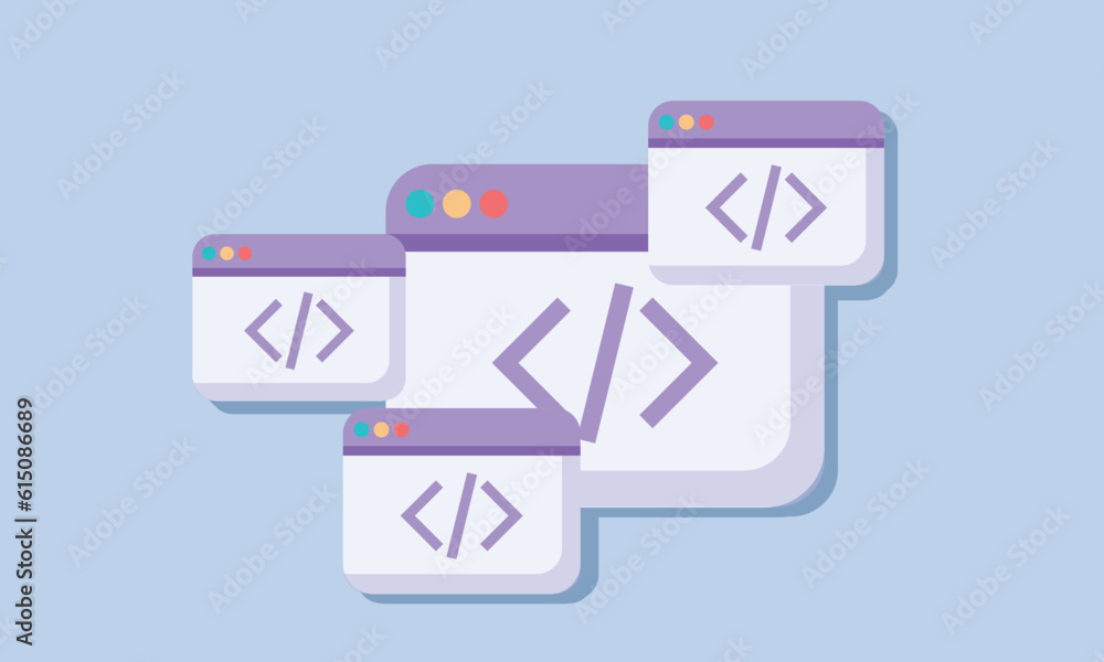 Vetor de Web coding concept. Program code development. Website ... Vetor de Web coding concept. Program code development. Website ...