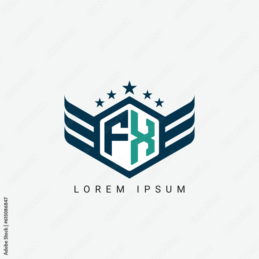 Alphabet letter FX, XF, F, X logo hexagon shape concept with wings ...