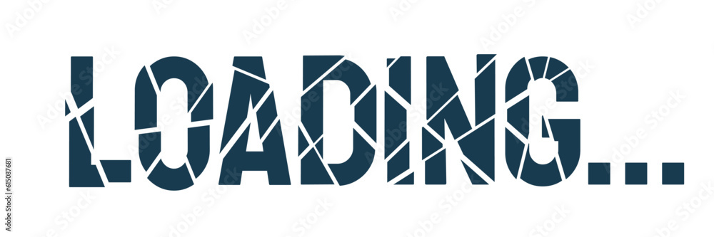 Mosaic dark-glass shards monochrome loading text. Shattered. Web loader ...
