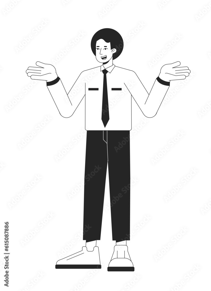 Ignorant office worker shrugging with confusion flat line black white ...