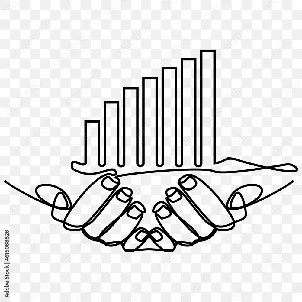 hand holding a bar graph, Hand drawing single one line Stock Vector ...