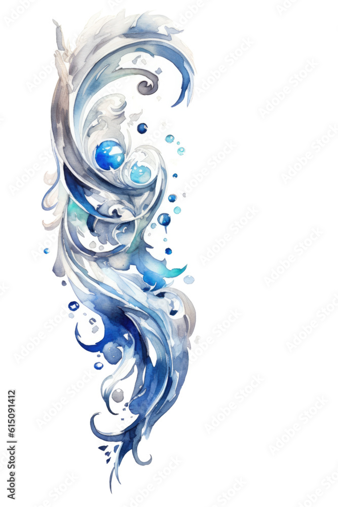 sapphire and silver swashes, watercolor paint abstract border frame for ...