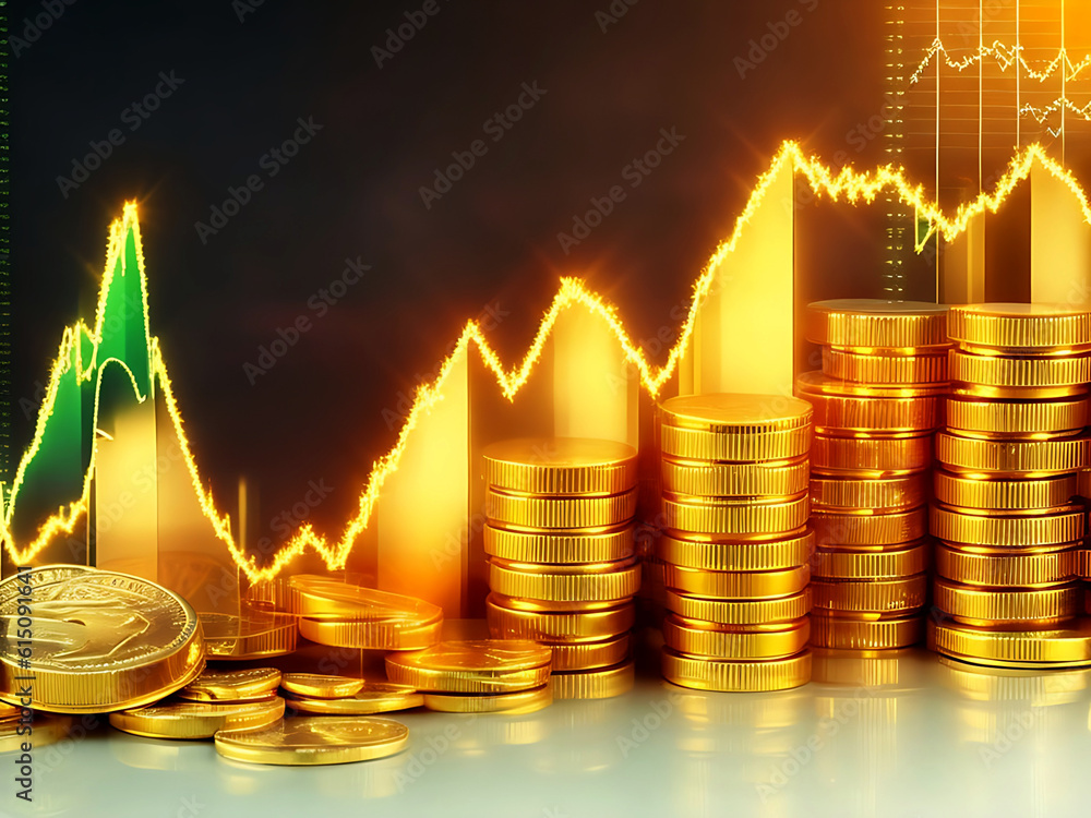 Gold up arrow success isolated on white 3d background with growth ...