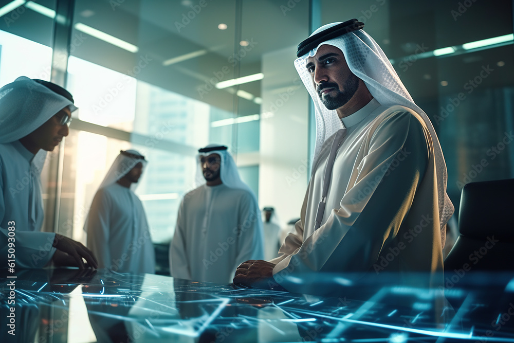 Portrait of a successful Muslim businessman in traditional white ...