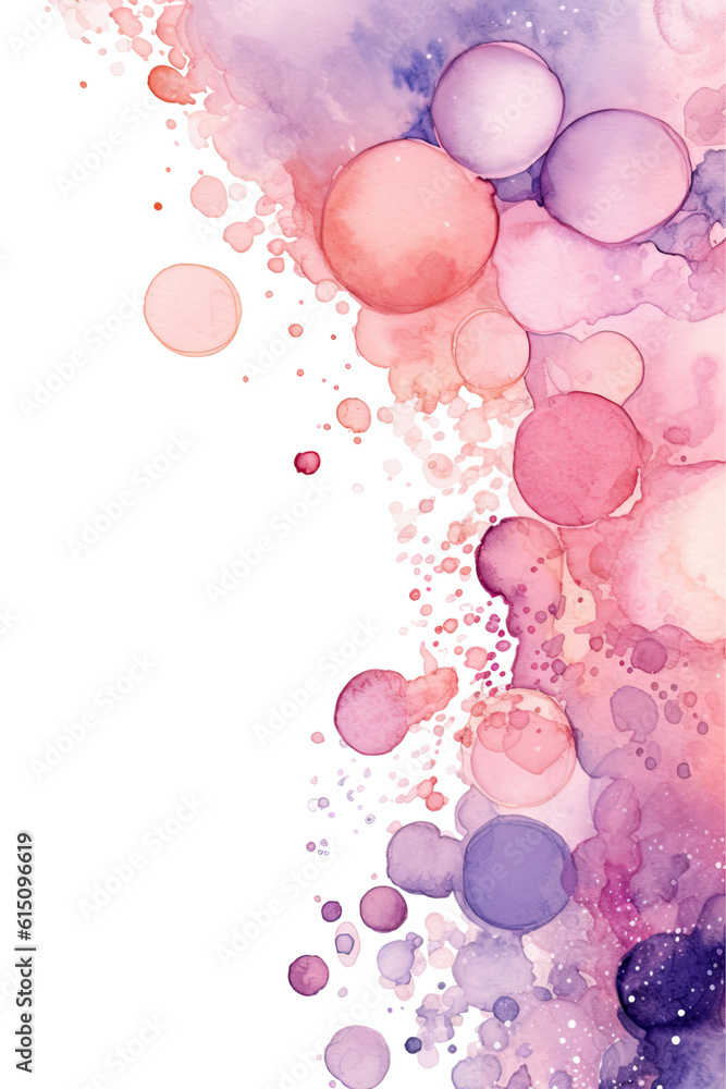 blush pink and lilac bubbles, watercolor paint abstract border frame ...