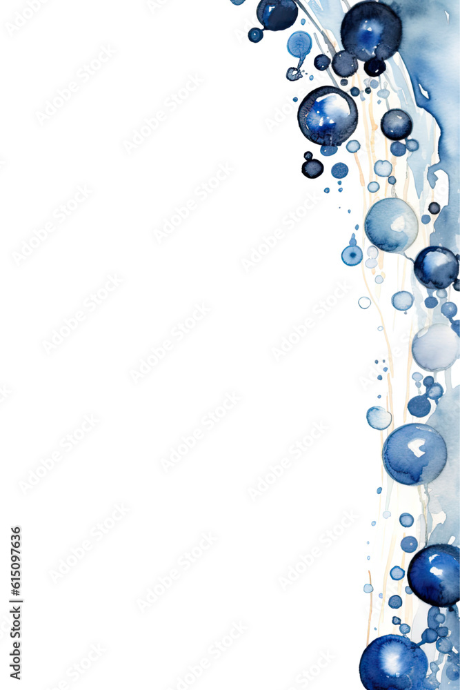 sapphire and silver bubbles, watercolor paint abstract border frame for ...