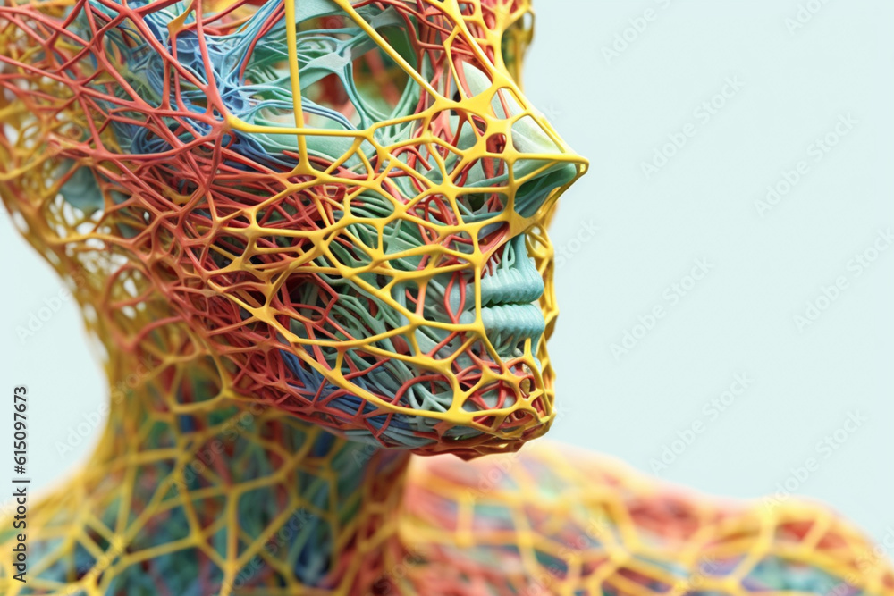 Anatomical models of the human lymphatic system are displayed in a ...