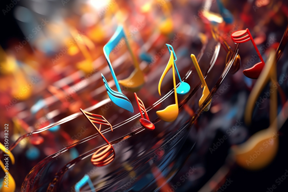 An abstract image of musical notes floating in the air, creating a ...