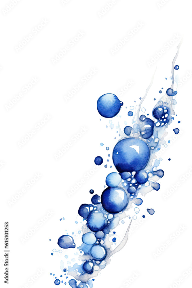 sapphire and silver bubbles, watercolor paint abstract border frame for ...