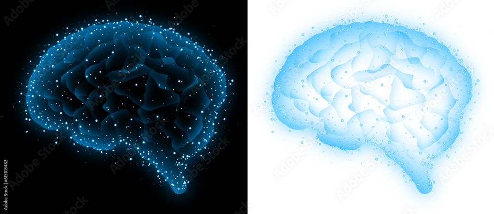 blue brain with particle and sparkle artificial intelligence concept ...