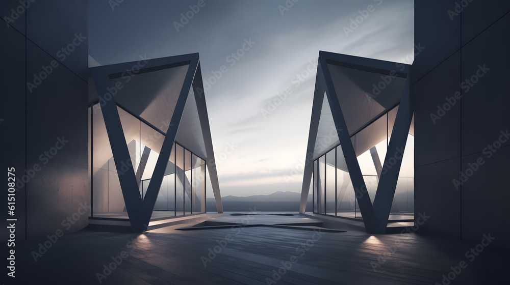 Bridge in the fog. Abstract minimalist architecture image features a ...