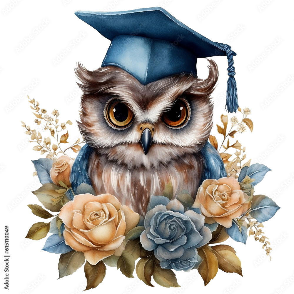 Graduation Owl Watercolor Clipart, Back to School Clipart, Owl ...