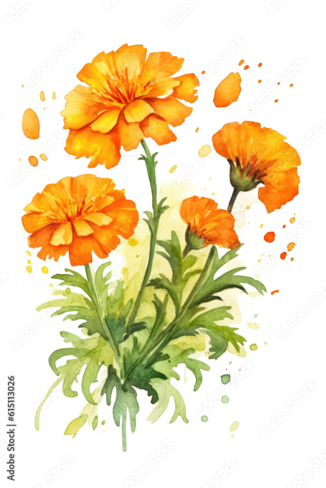 cluster of marigold and saffron bubbles, watercolor paint abstract ...