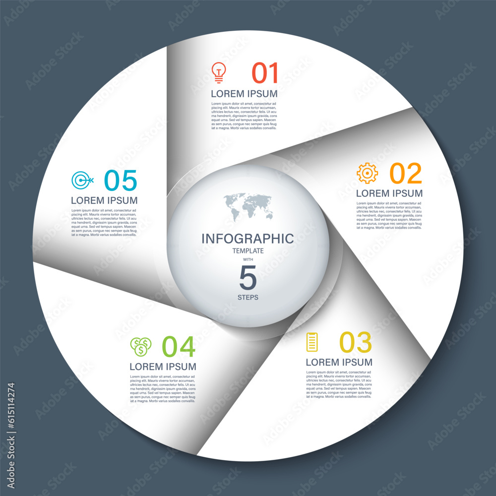 Vector infographic circle. Cycle diagram with 5 steps. Round chart that ...