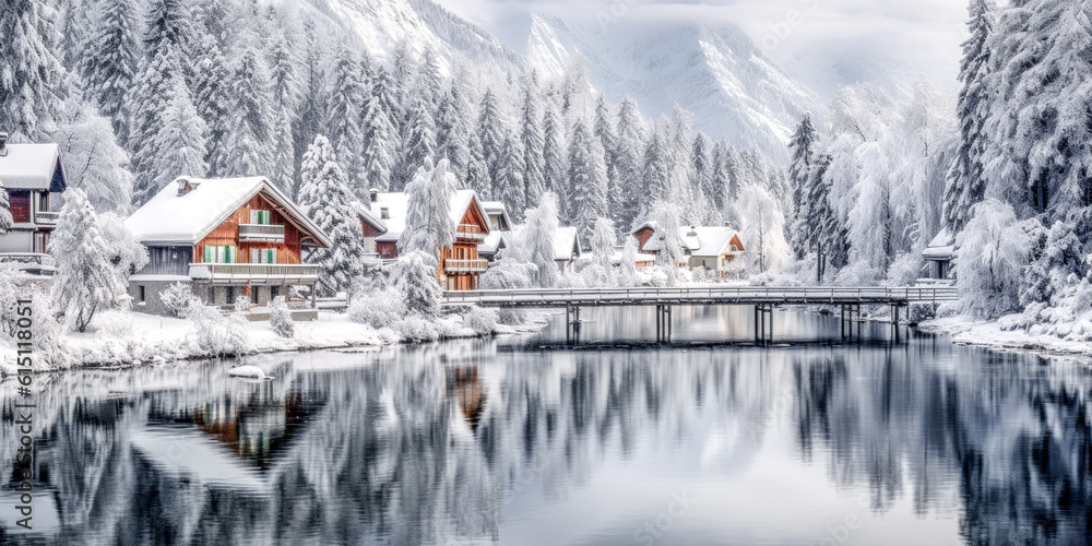Winter Landscape and Village in the European Alps Christmas Advent ...