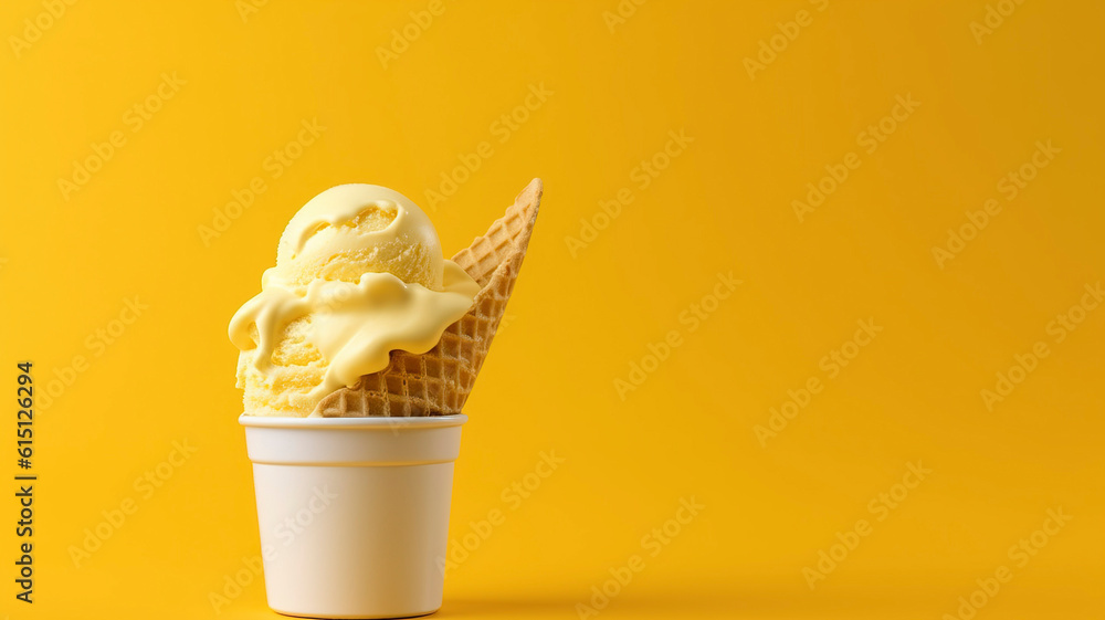 Minimalist yellow mango ice cream background with copy space. Stock ...