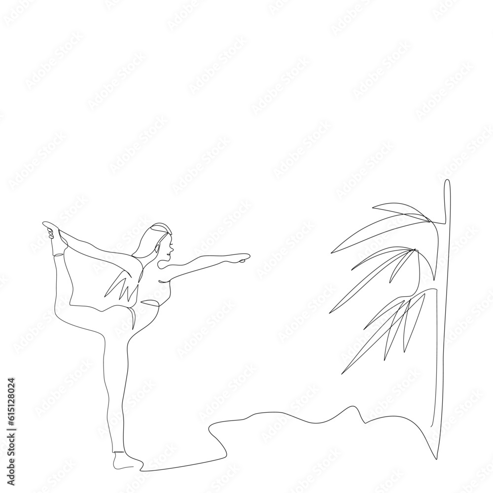 Female yoga poses for flexibility in one continue line art drawing for ...