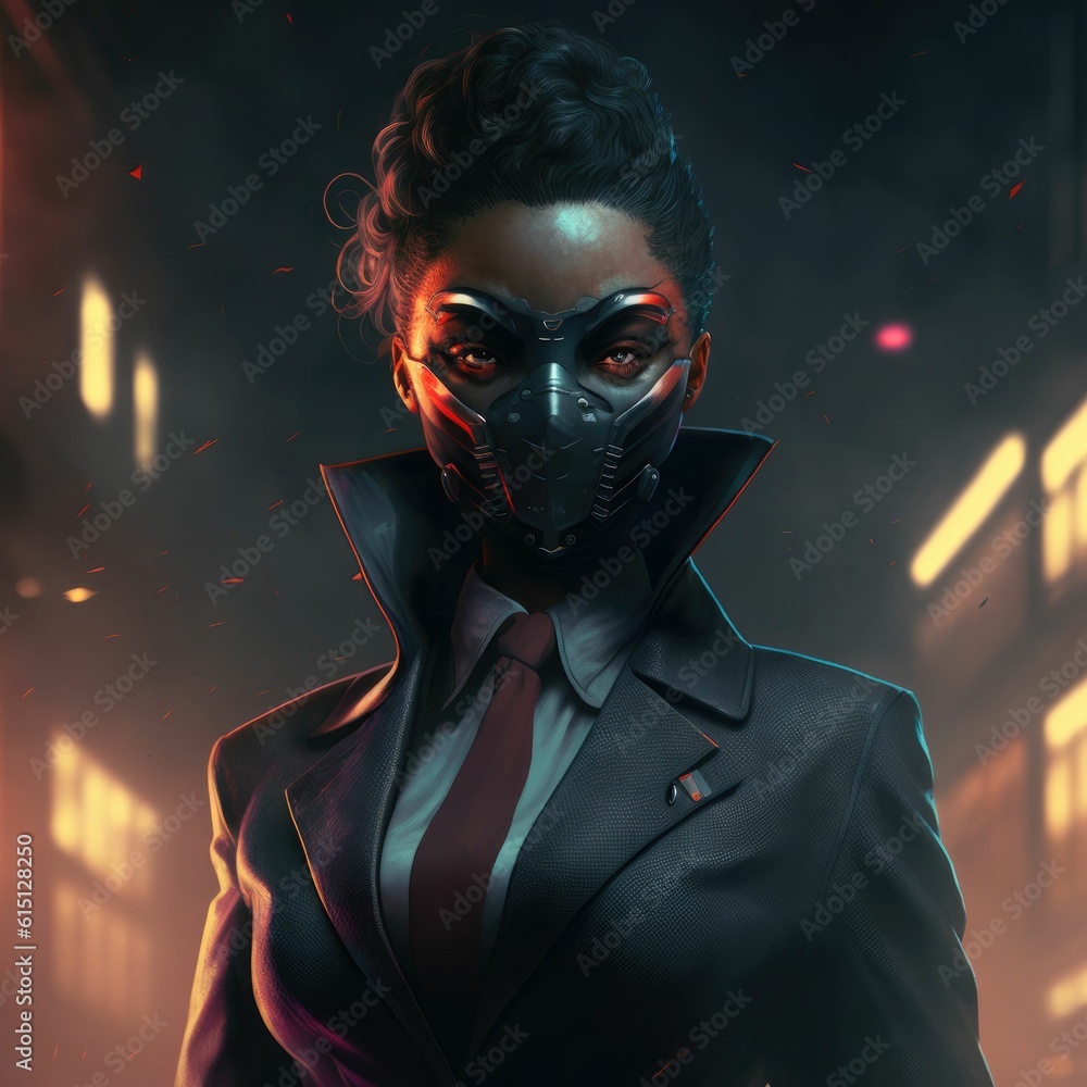 Sinister corporate overlord in a masked villain persona wearing a suit ...