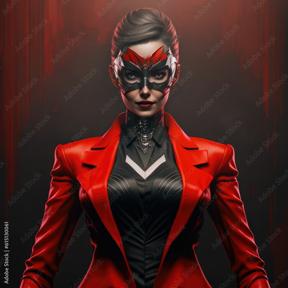 Sinister corporate overlord in a masked villain persona wearing a suit ...