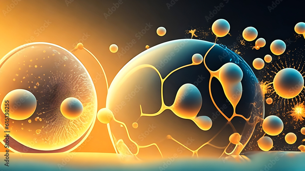 illustration of living cell division, embryo background in yellow tone ...