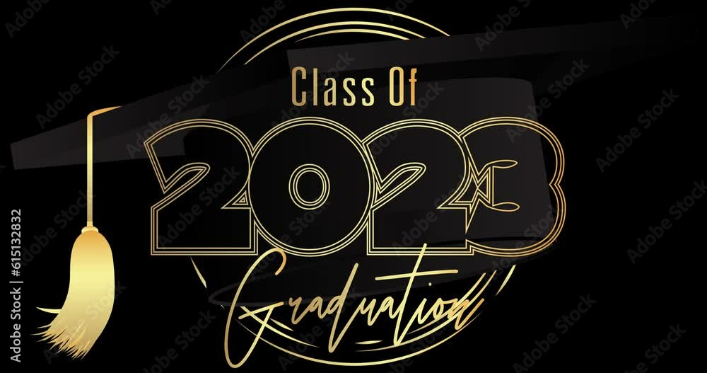 Graduation black and gold Class of 2023 and cap animation. Education ...