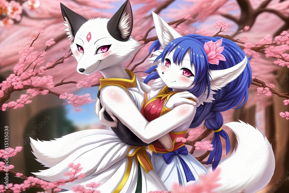 girl fox hybrid human manga anime style illustration generative ai ...