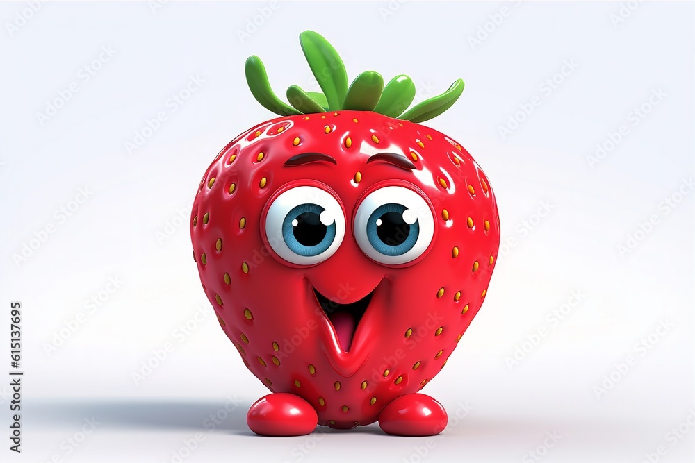 cartoon happy strawberry isolated on white background, funny ...