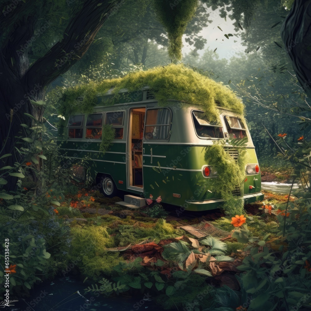 Motorhome camper van RV road trip. People on travel vacation adventure ...