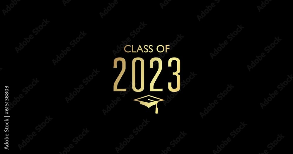 Graduation black and gold Class of 2023 and cap animation. Education ...