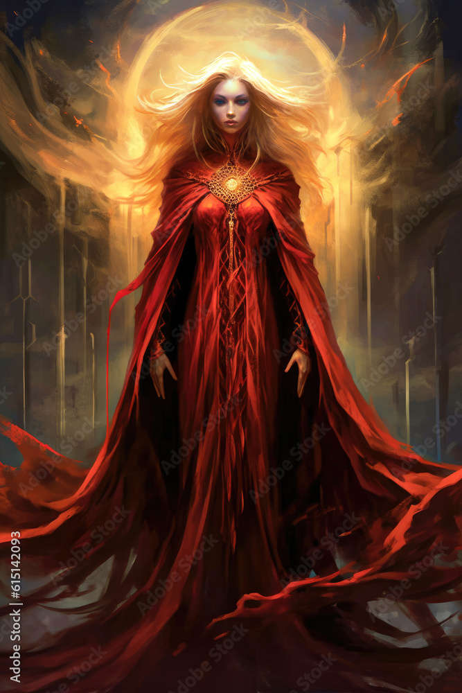 A woman dressed in red with fire effects Bible Revelation Babylon ...