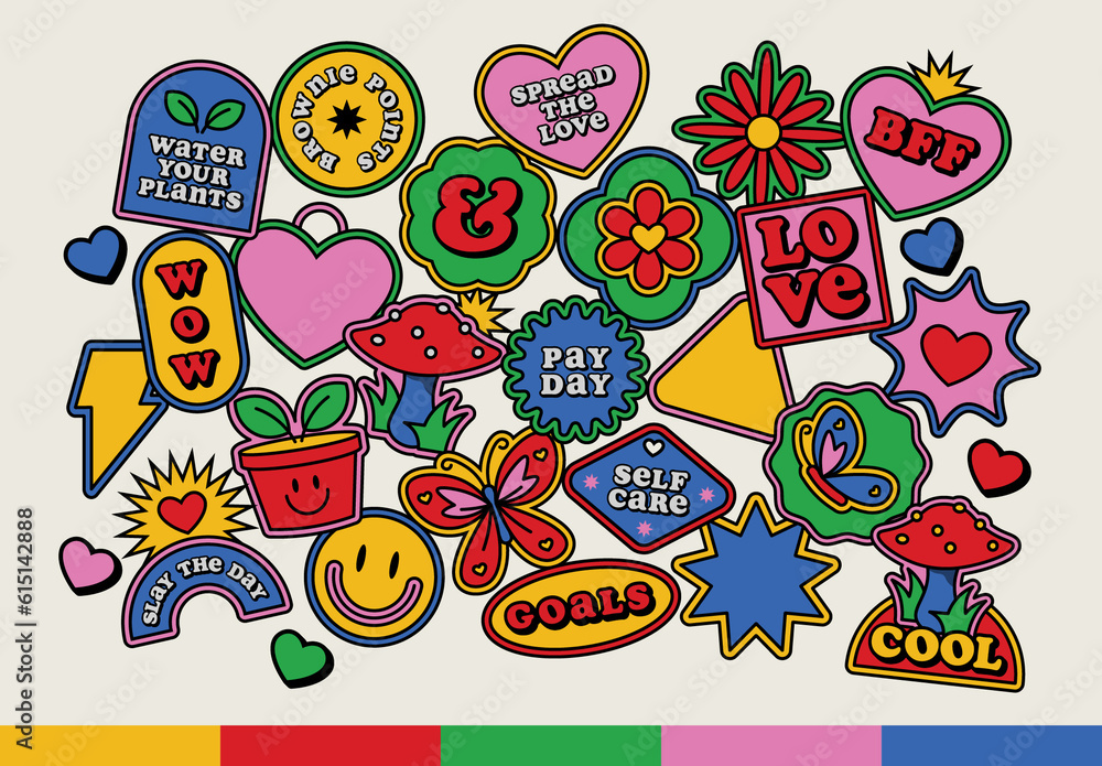 Bright and Colourful Sticker Set Stock Template | Adobe Stock