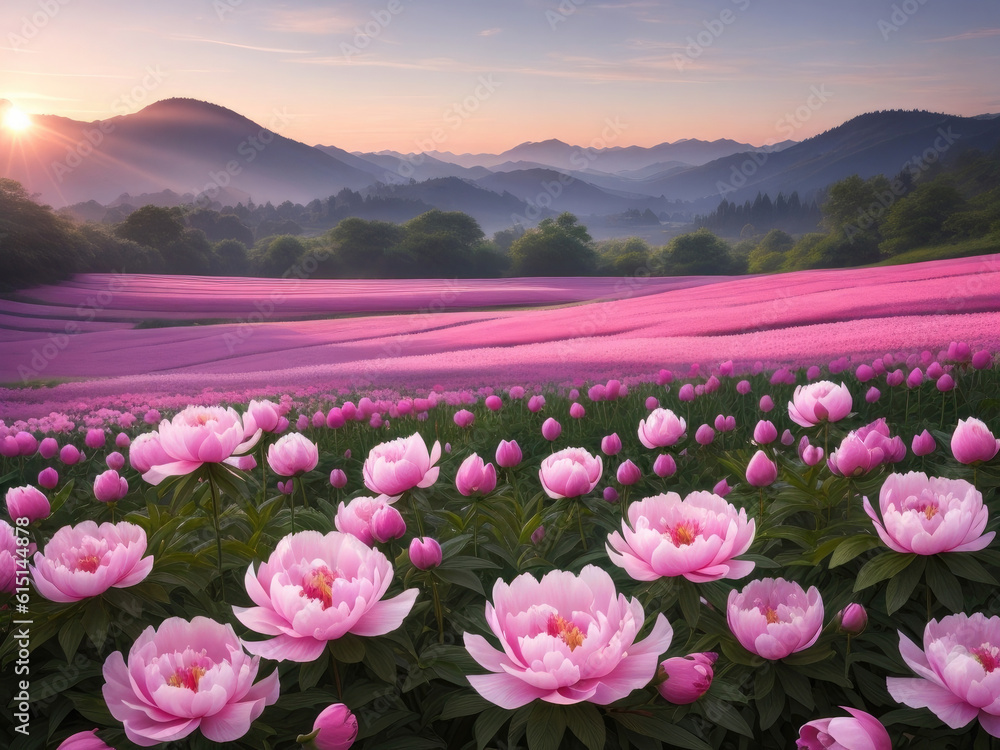 Generative Ai, AI Generated art, Beautiful peony Flower Field ...