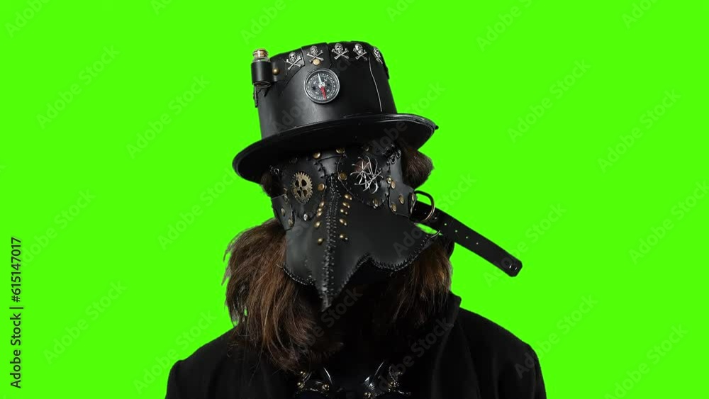 Creepy Masked Figure Costume Psycho Face Portrait Green Screen. Face ...