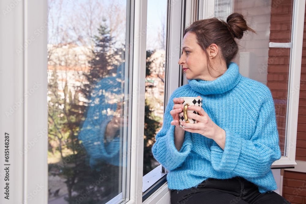 Morning routine. Portrait of happy charming young female enjoying ...