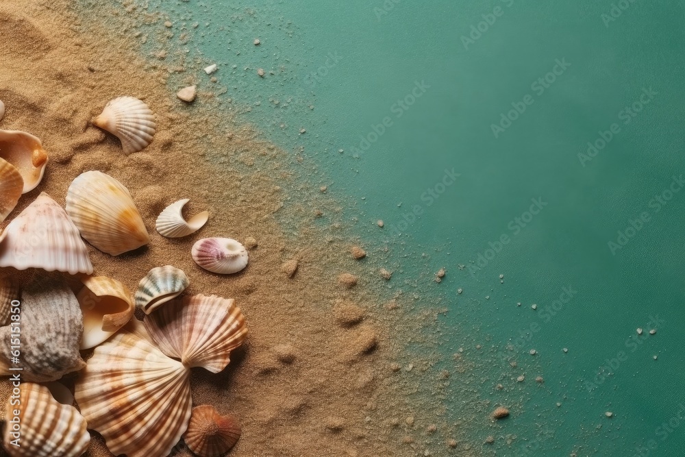 Sea shells with sand as background. Summer beach, ai generated Stock ...