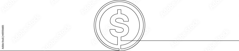 Single continuous line drawing us dollar coin. Country currency ...