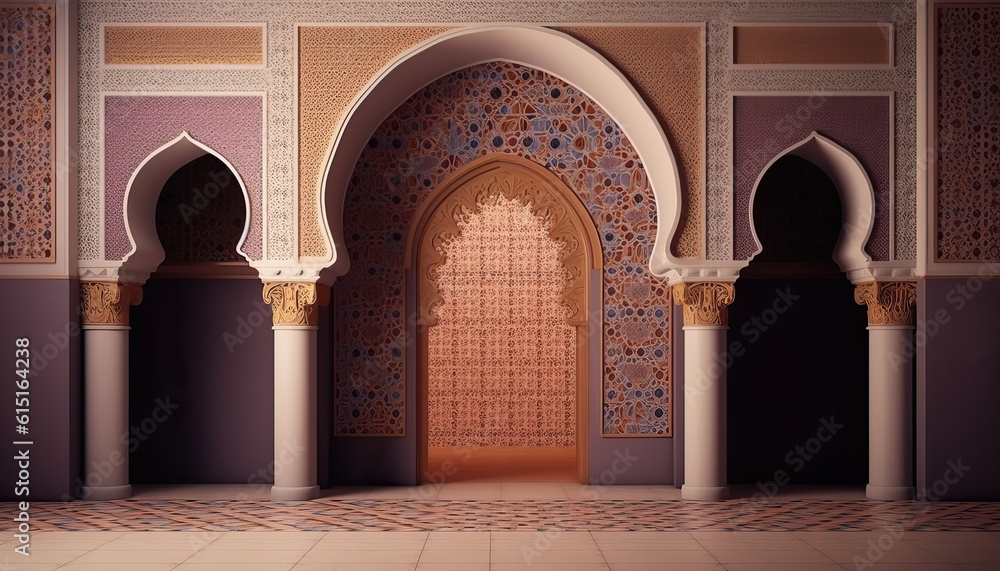 Arabic,Islamic style wall design with arch and arabic pattern.3d ...