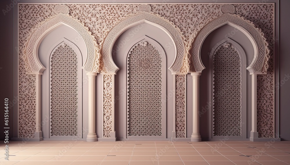 Arabic,Islamic style wall design with arch and arabic pattern.3d ...