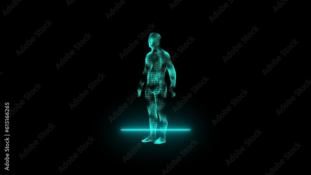 woman, female body scanning concept wireframe. Futuristic scan ...