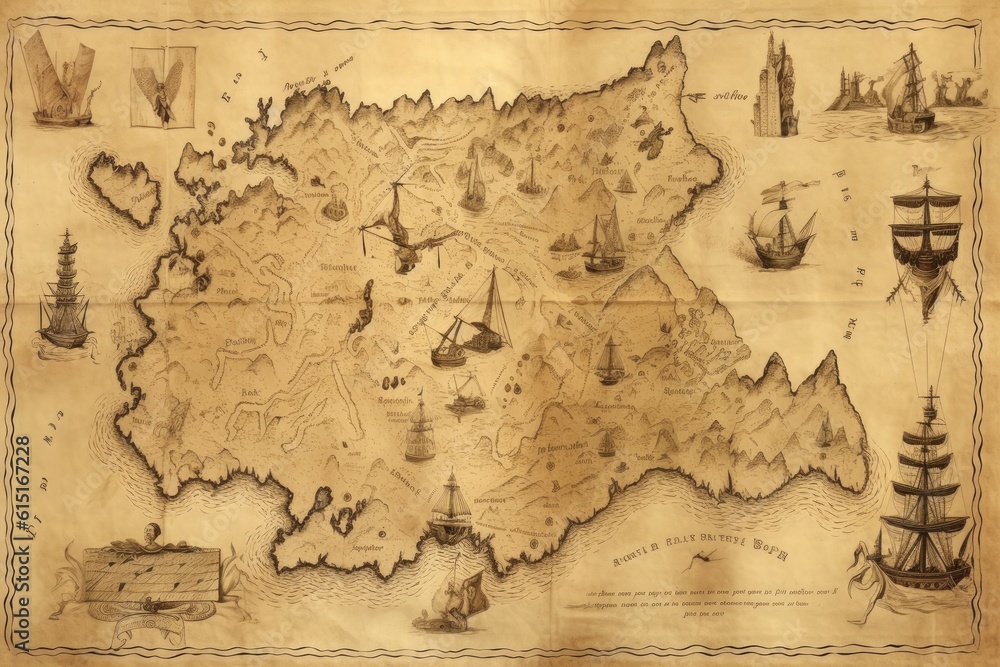 Ancient retro treasure map of the world. Generative AI. Stock ...