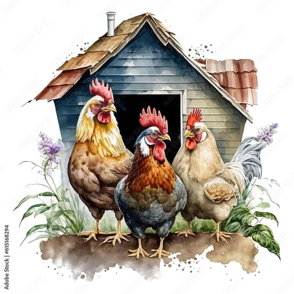 Chickens Watercolor Clip art, Watercolor Clip Art, Watercolor ...